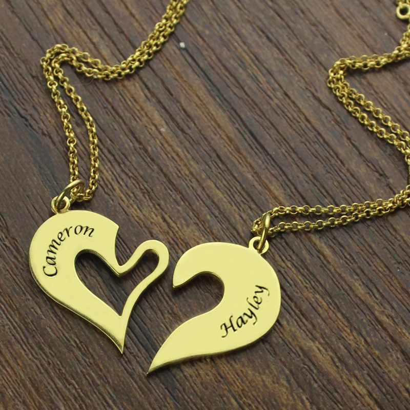 Gold Couples Breakable Heart Necklace