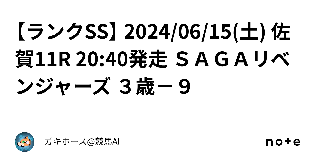 【ランクss】 20240615土 佐賀11r 2040発走 Sagaリベンジャーズ 3歳－9｜ガキホース競馬ai