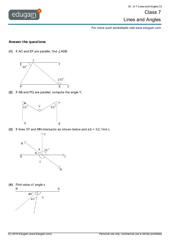 Lines And Angles Worksheet Class 5