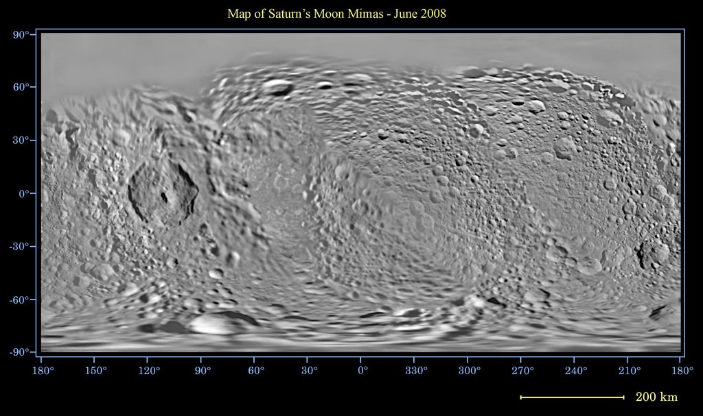 Map Of Mimas June 2008 Nasa Jet Propulsion Laboratory Jpl