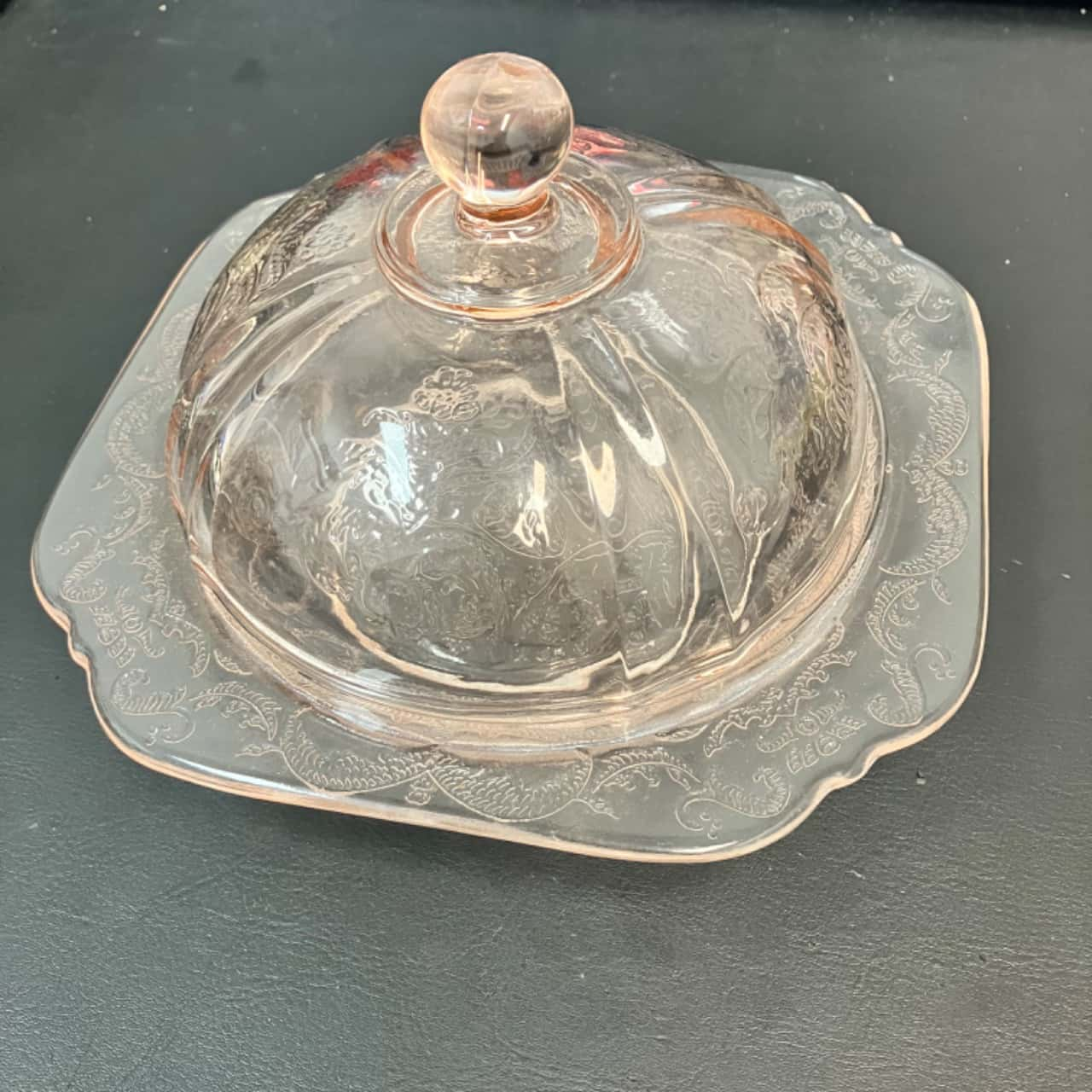 Vintage Indiana Glass Recollection Pink Butter Dish Excellent