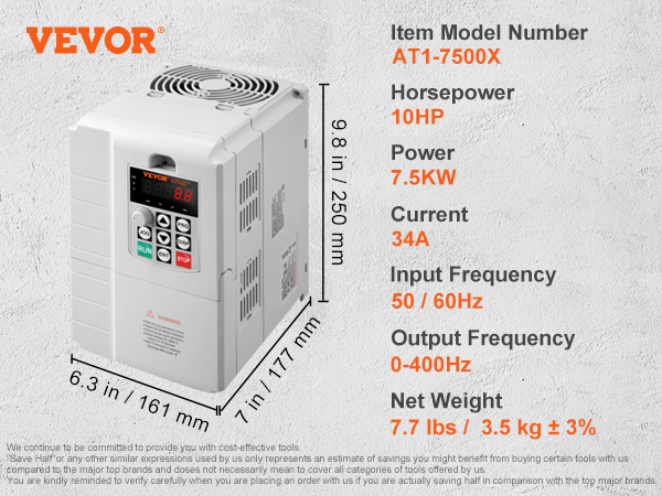 Vevor Vfd 75kw 34a 10hp Variable Frequency Drive For 3 Phase Motor