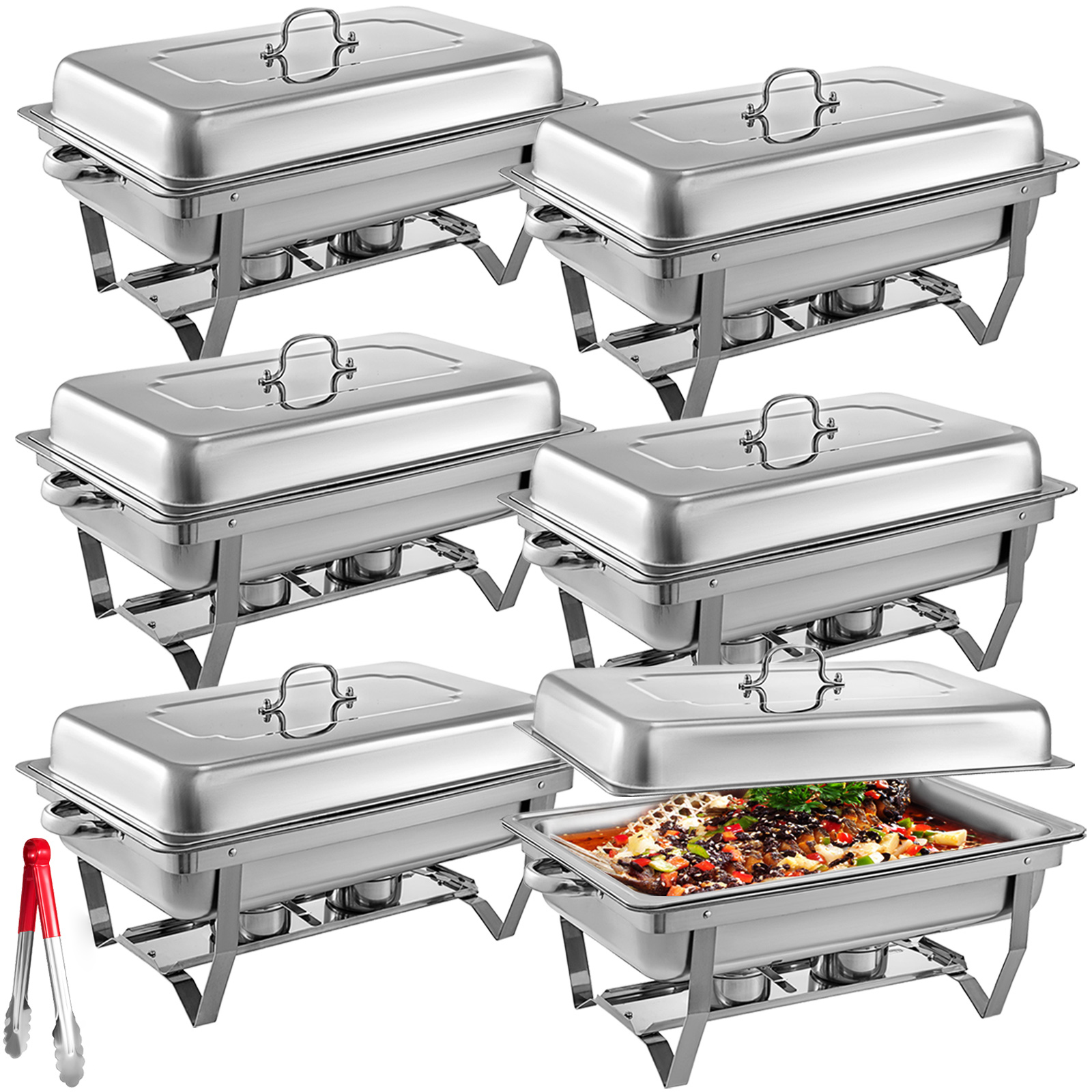 Vevor 6 Packs Stainless Steel Chafing Dishes 8 Quart Full Size Pan