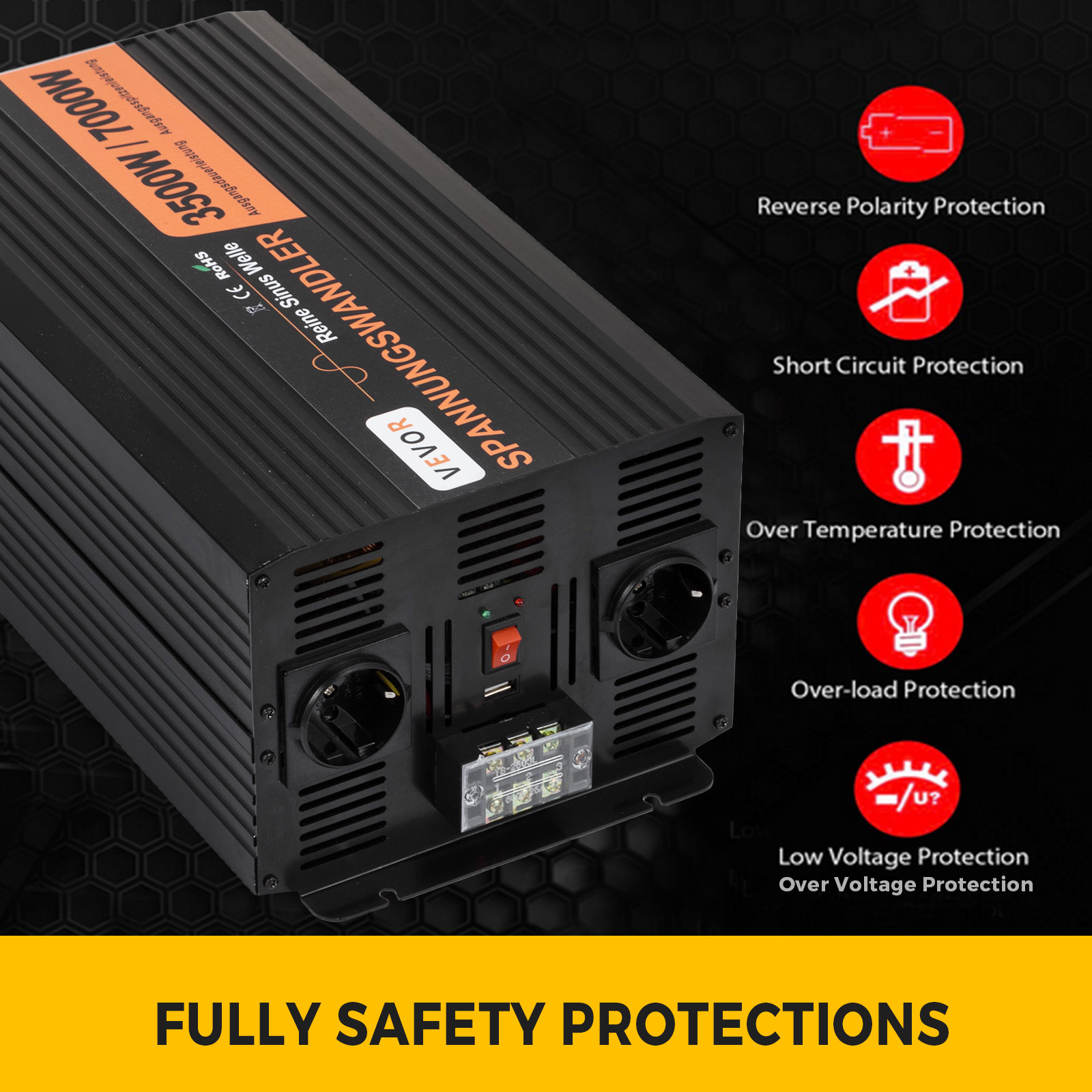 Pure Sine Wave Power Inverter Convenient Durable 7000w Peak 3500w Dc