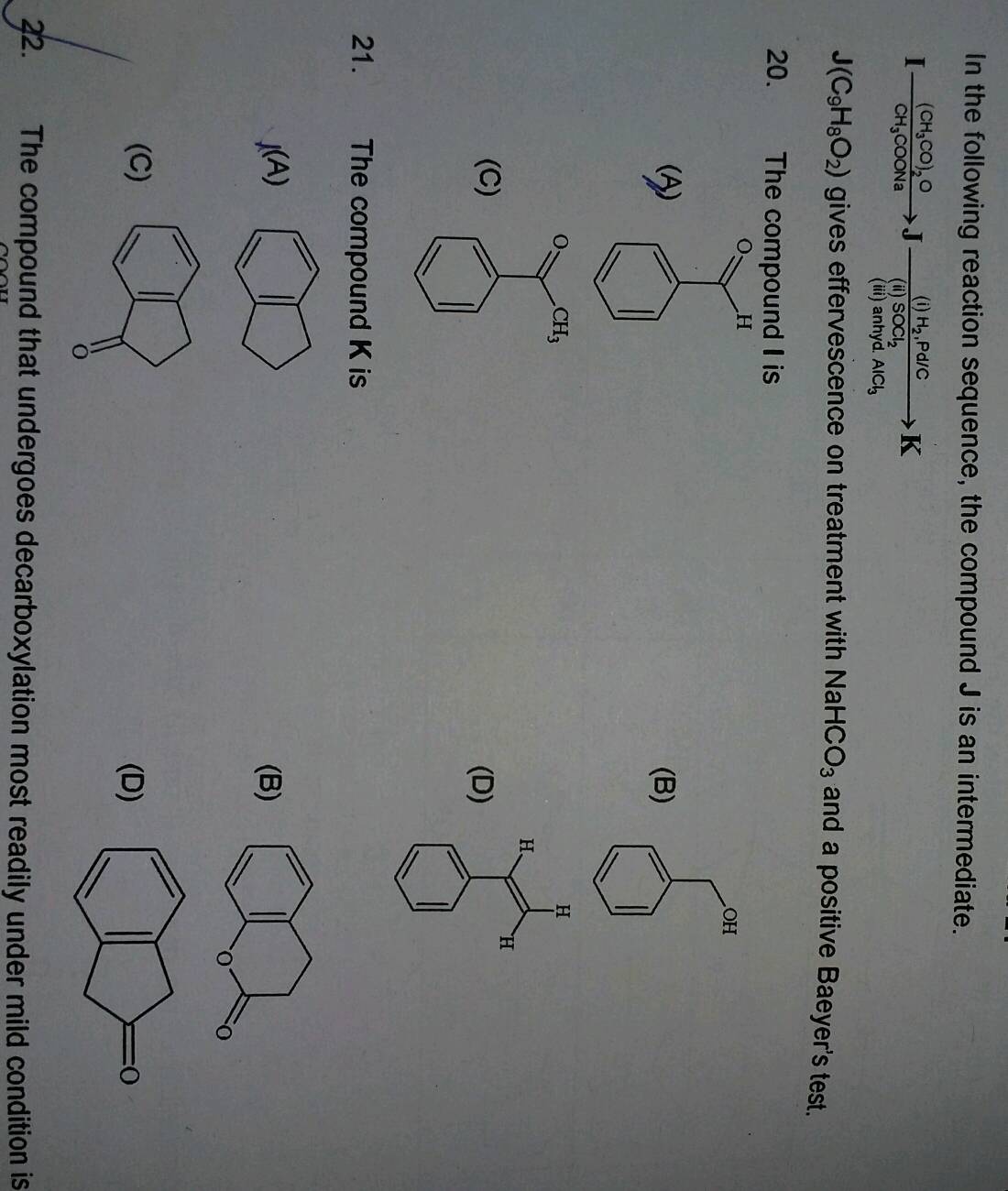 Ln The Following Reaction Sequence The Compound J Is An Intermediate