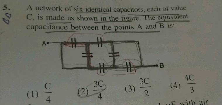 A Network Of Six Identical Capacitors Each Of Value C Is Made As Shown