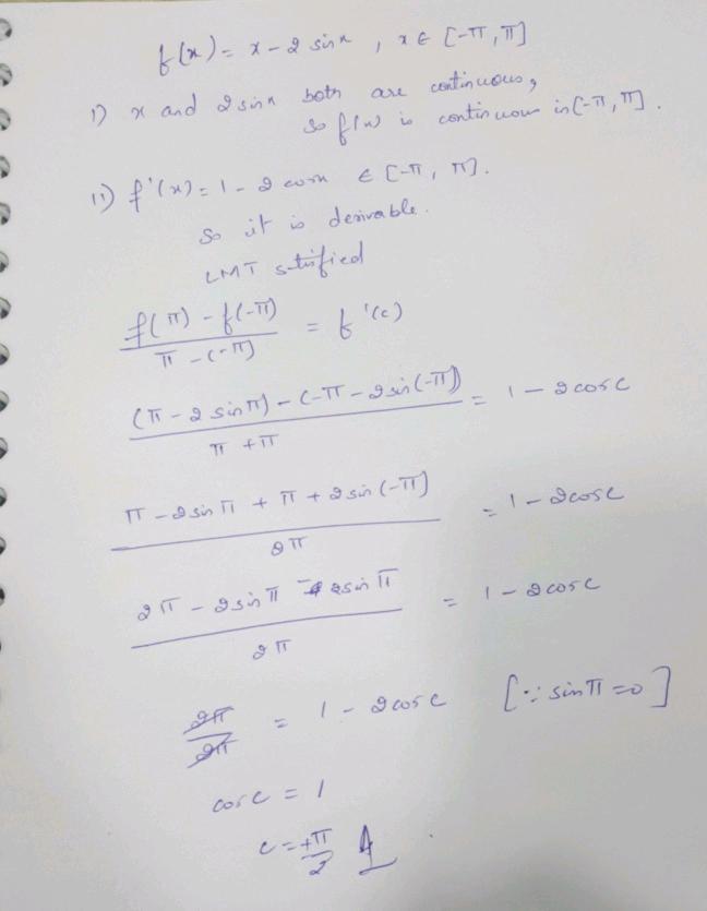 Verify Lagranges Mean Value Theorem For The Following Function Fx