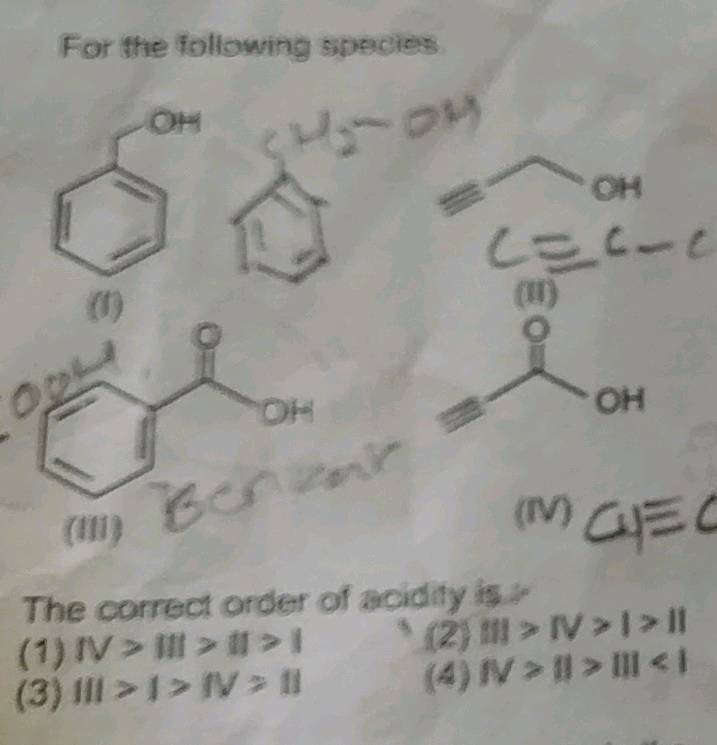 The Correct Order Of Acidity For The Following Compounds Is