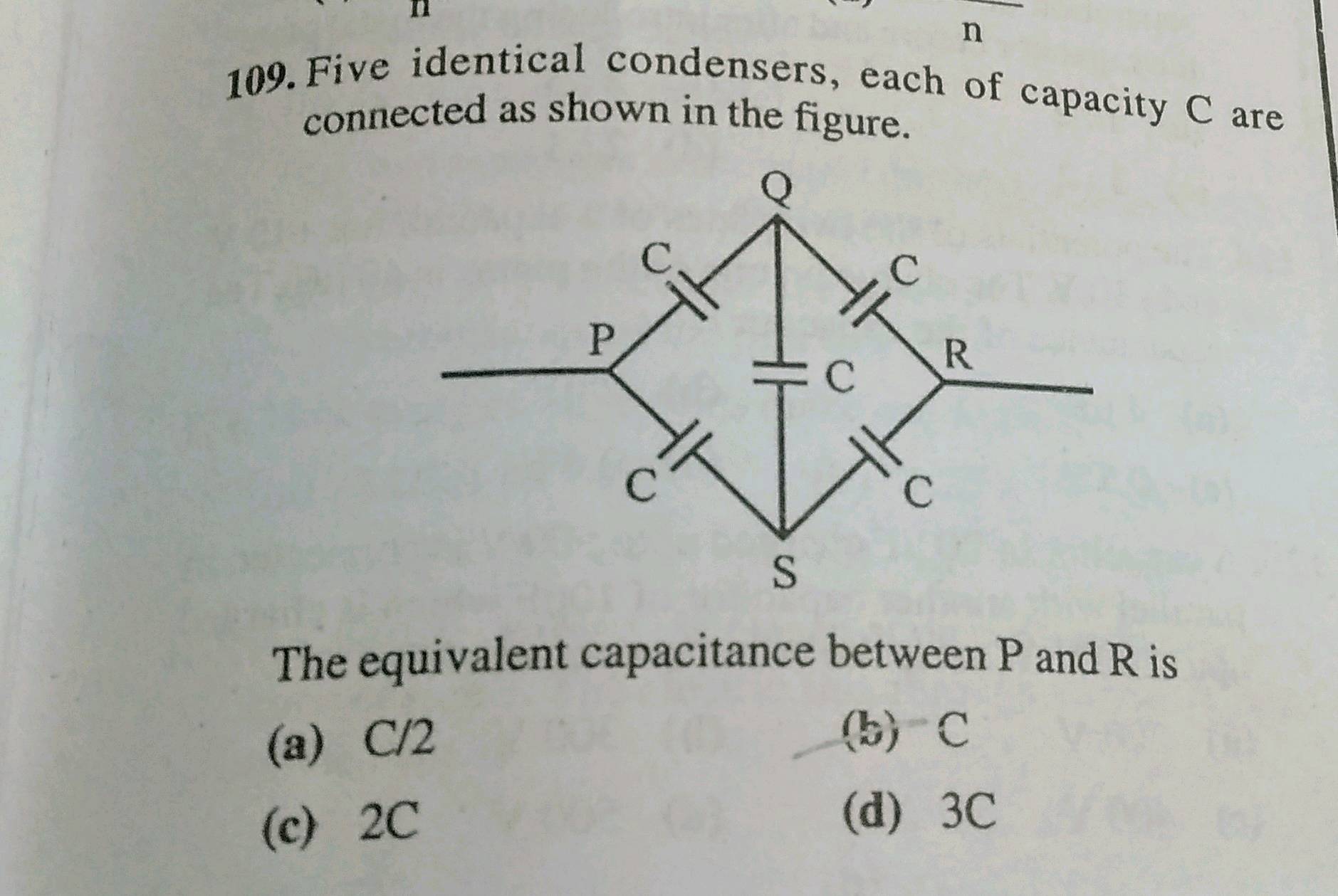 Five Identical Capacitors Each With Capacitance C Are Connected As