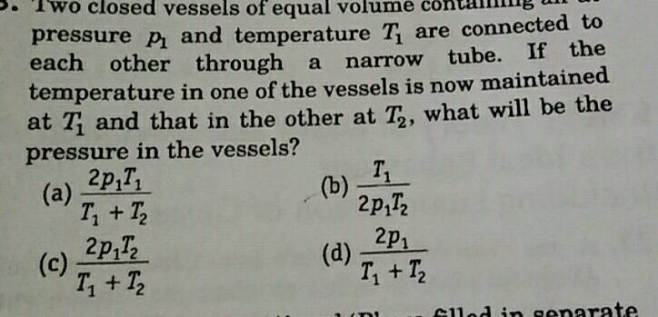 Two Closed Vessels Of An Equal Volume Containing Air At Pressure P1 And