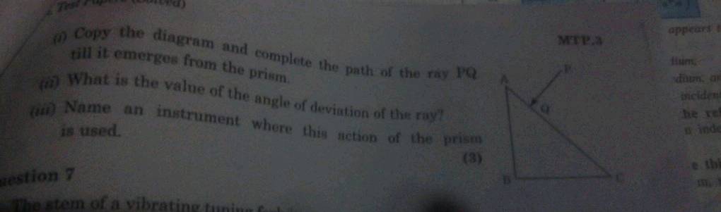 A Ray Of Light Pq Is Incident Normally On The Hypotenuse Of A Right