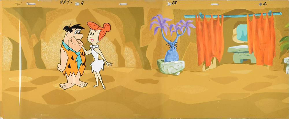 Fred And Wilma Flintstone Cel And Production Background From The