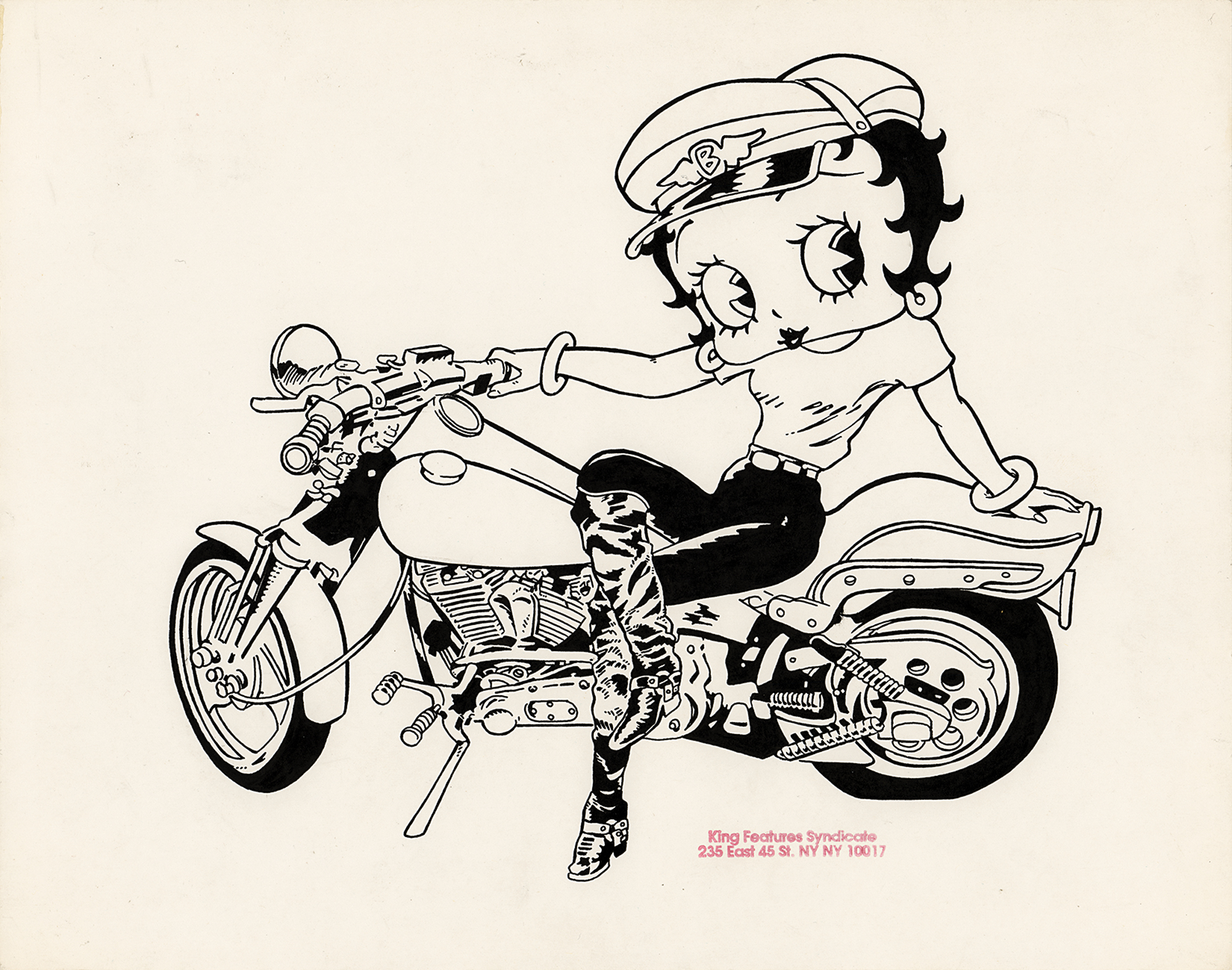 Betty Boop On Motorcycle Pen And Ink Drawing By Ned Sonntag Rr