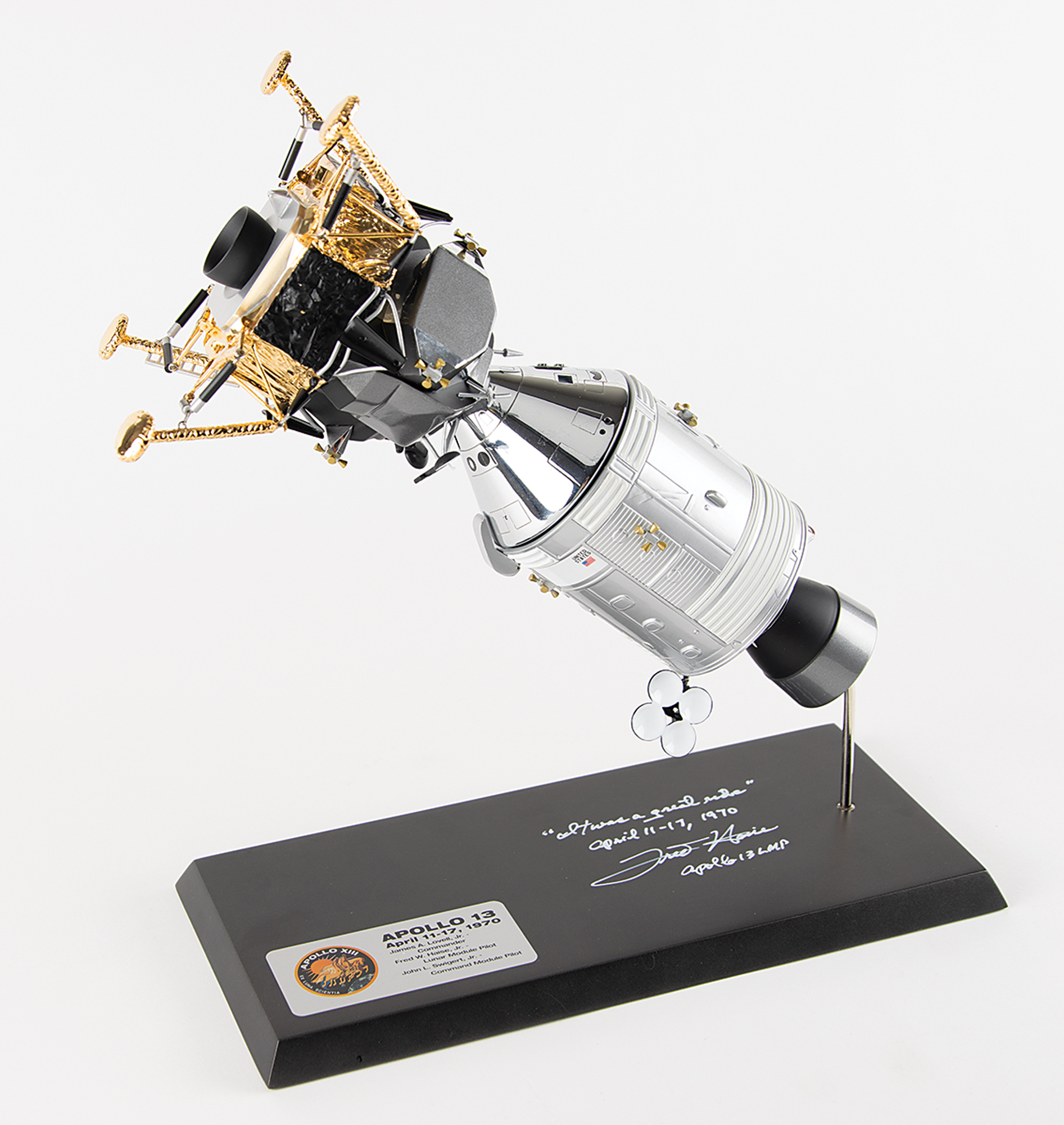 Fred Haise Signed Model Of The Apollo 13 Command And Lunar Module Rr