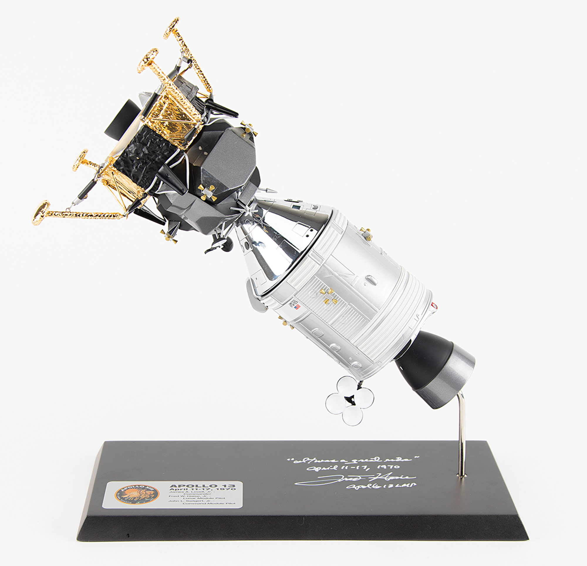 Fred Haise Signed Model Of The Apollo 13 Command And Lunar Module Rr