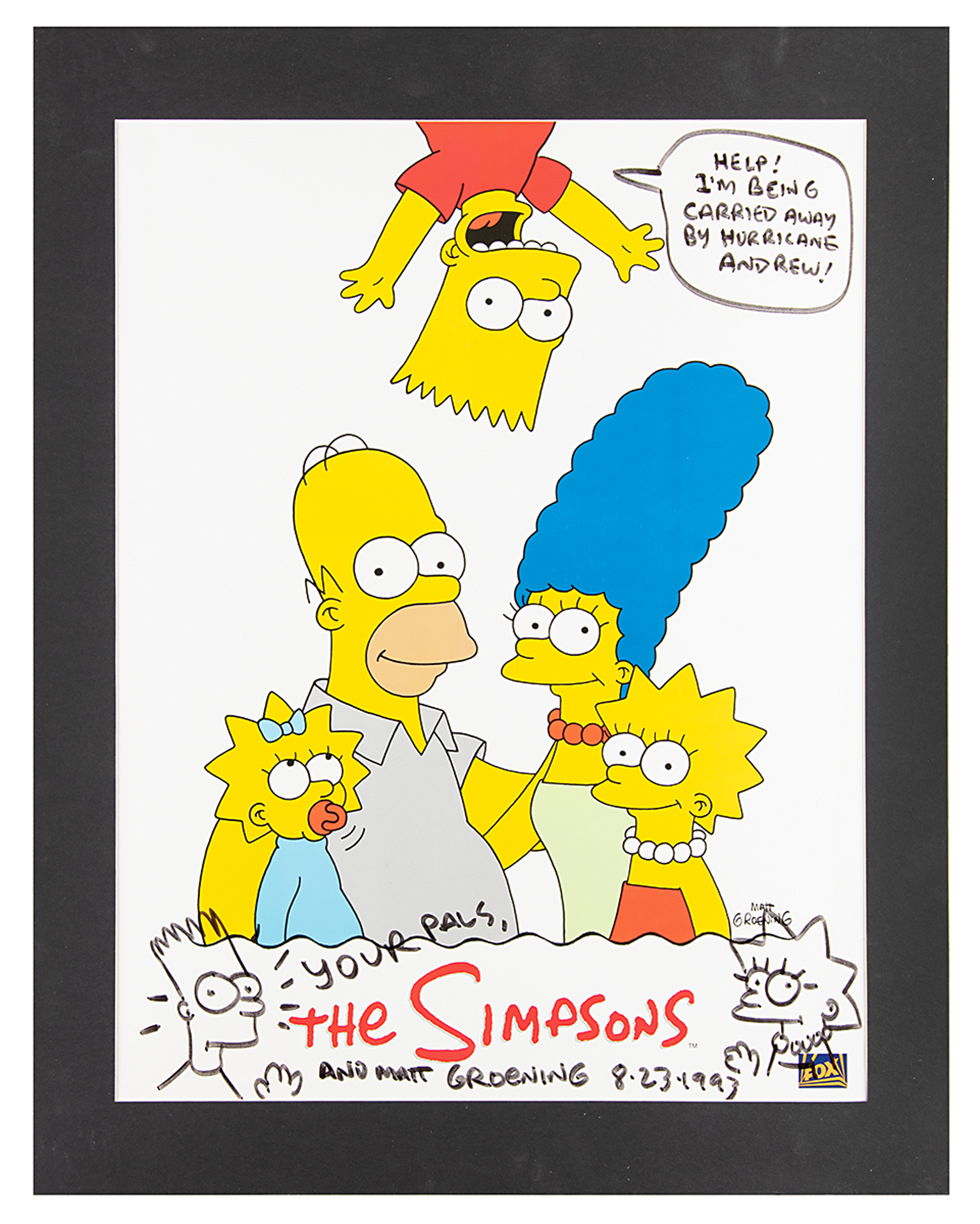 Matt Groening Signed Poster With Bart And Lisa Simpson Sketches Rr