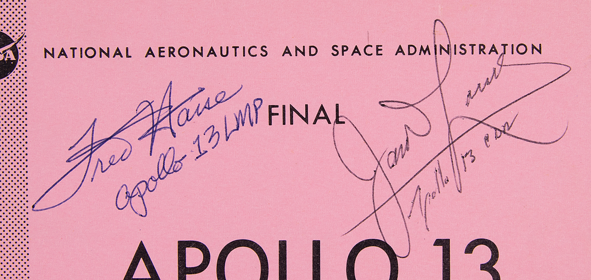 James Lovell And Fred Haise Signed Apollo 13 Final Flight Plan Rr