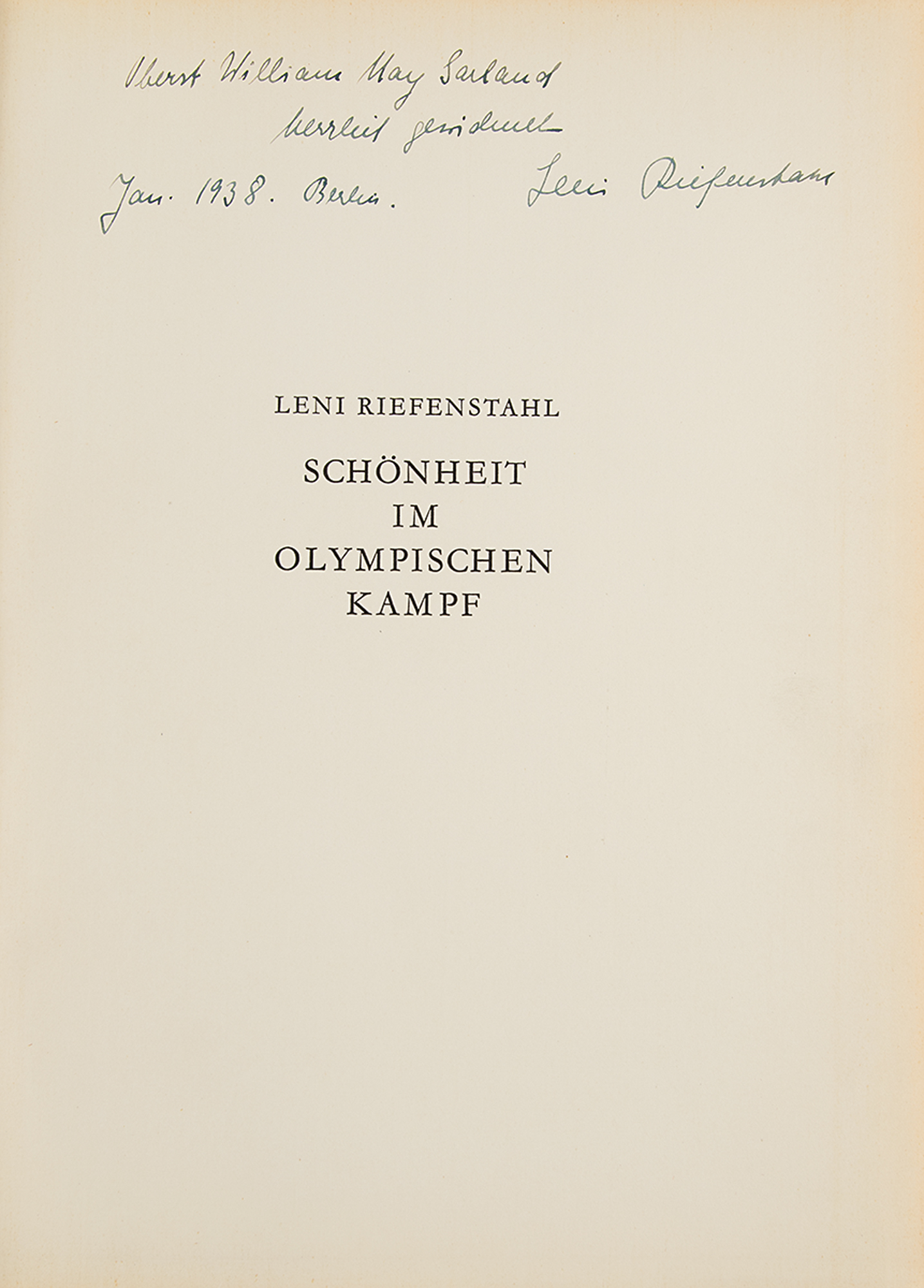 Leni Riefenstahl Signed Book Schonheit Im Olympischen Kampf Rr