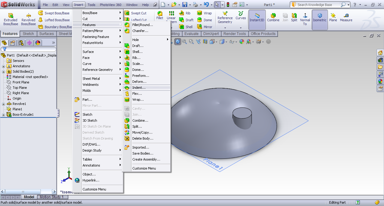 Tutorial Indent Feature In Solidworks Grabcad Tutorials