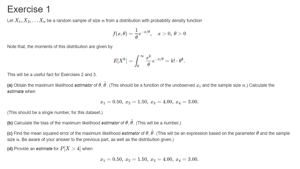 Solved Exercise 1 Let X1x2 Xn Be A Random Sample Of Size