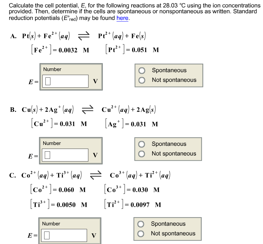 Solved Calculate The Cell Potential E For The Following