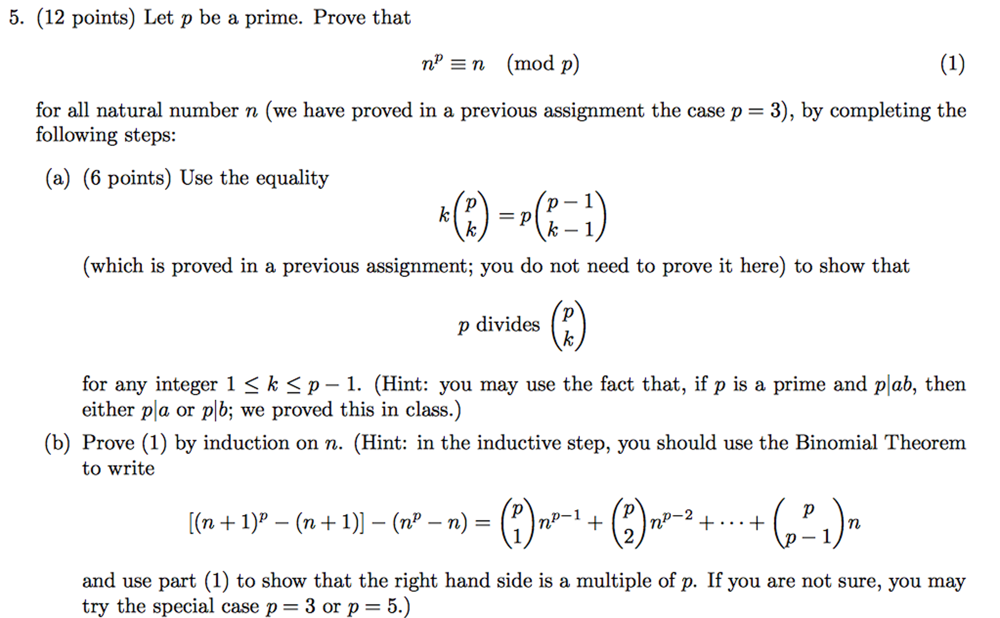 Solved Let P Be A Prime Prove That Np N Mod P For All