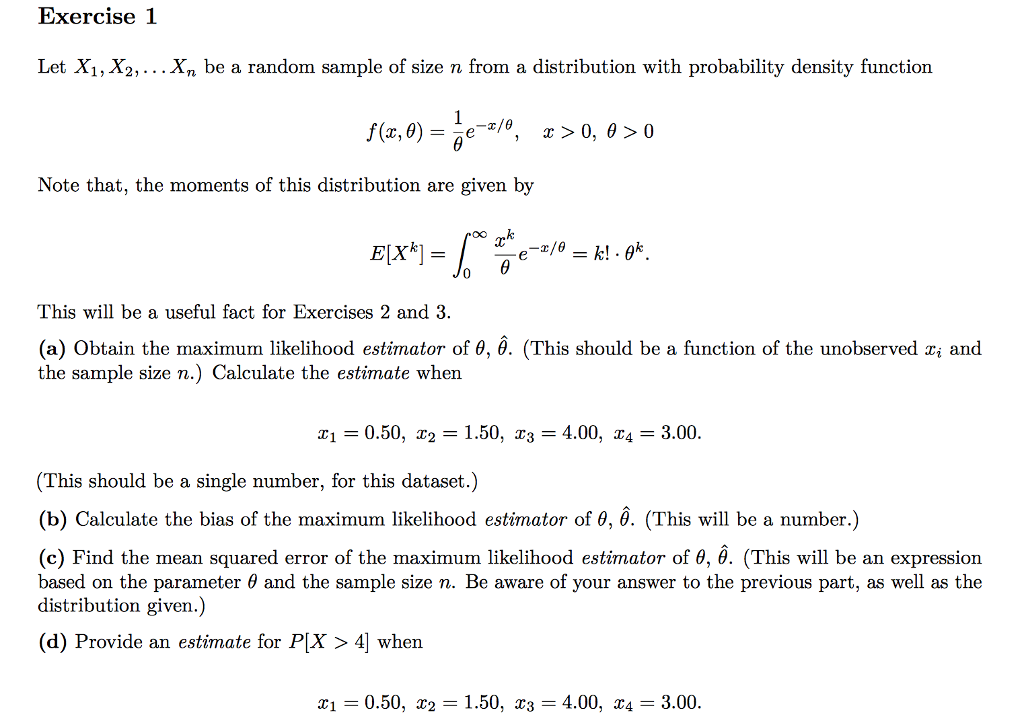 Solved Exercise 1 Let X1 X2 Xn Be A Random Sample Of Size