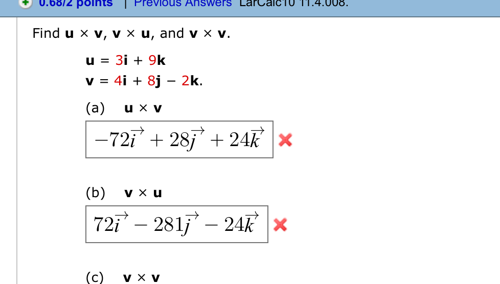 Solved Find U Times V V Times U And V Times V U 3i 9k