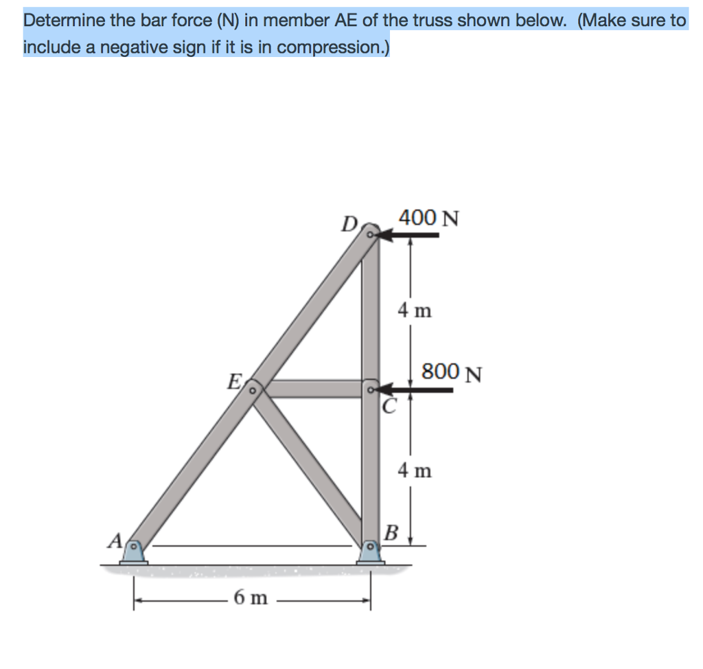 Solved Determine The Bar Force N In Member Ae Of The Truss