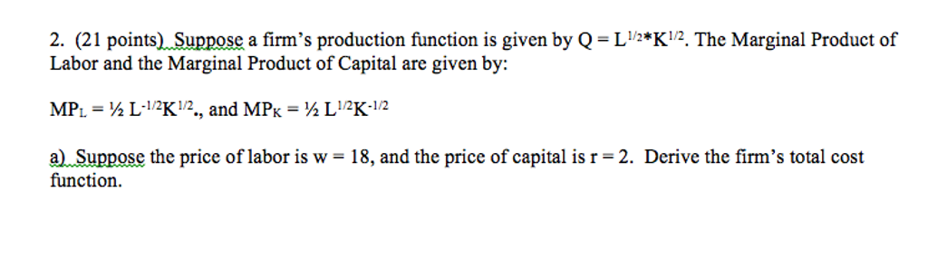 Solved Suppose A Firms Production Function Is Given By Q