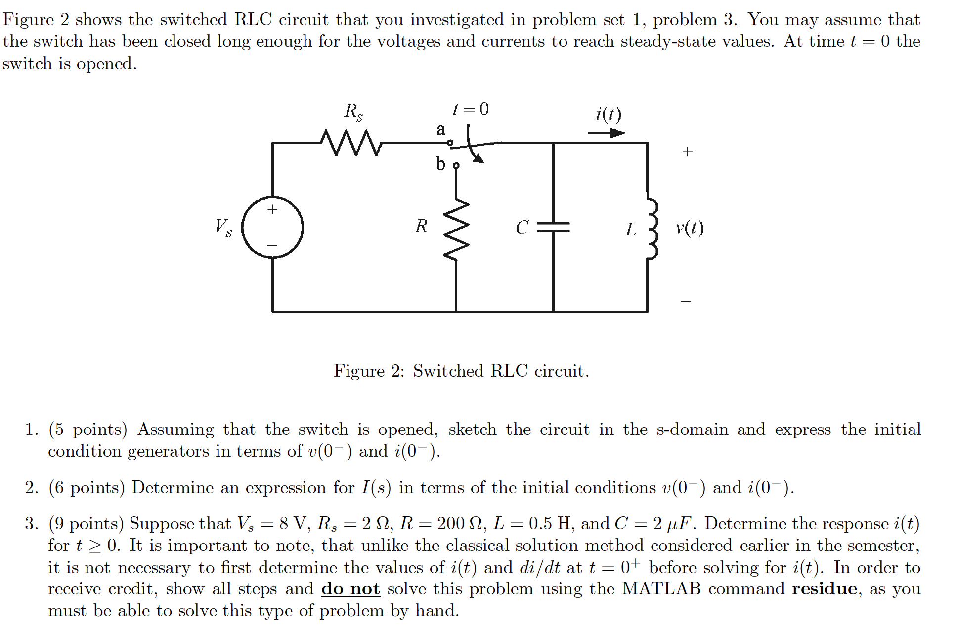 Solved Figure 2 Shows The Switched Rlc Circuit That You