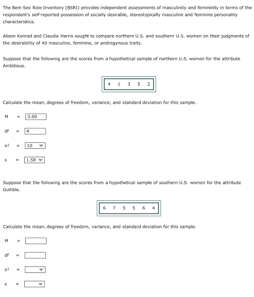 Solved The Bem Sex Role Inventory Bsri Provides