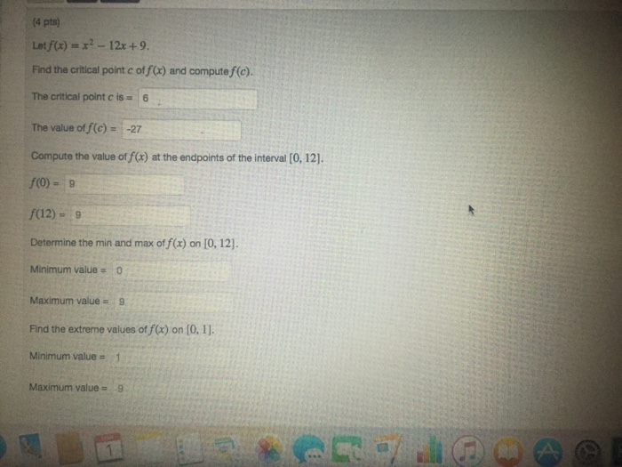 Solved Let Fx X2 12x 9 Find The Critical Point C