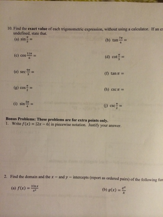 Solved Find The Exact Value Of Each Trig Expression If An