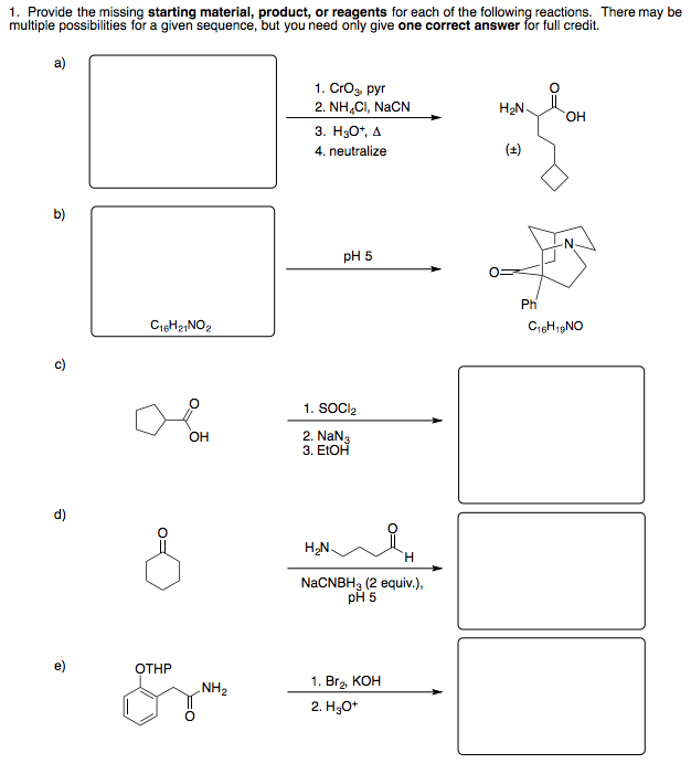 Solved Provide The Missing Starting Material Product Or