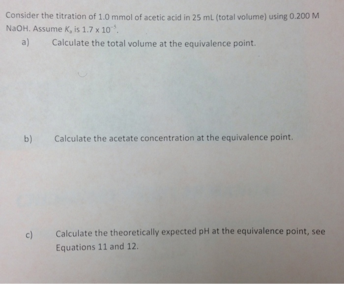 Solved Consider The Titration Of 1 0 Mmol Of Acetic Acid In Chegg Hot