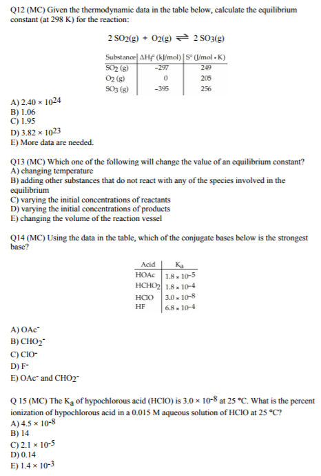 Solved Q12 Mc Given The Thermodynamic Data In The Table