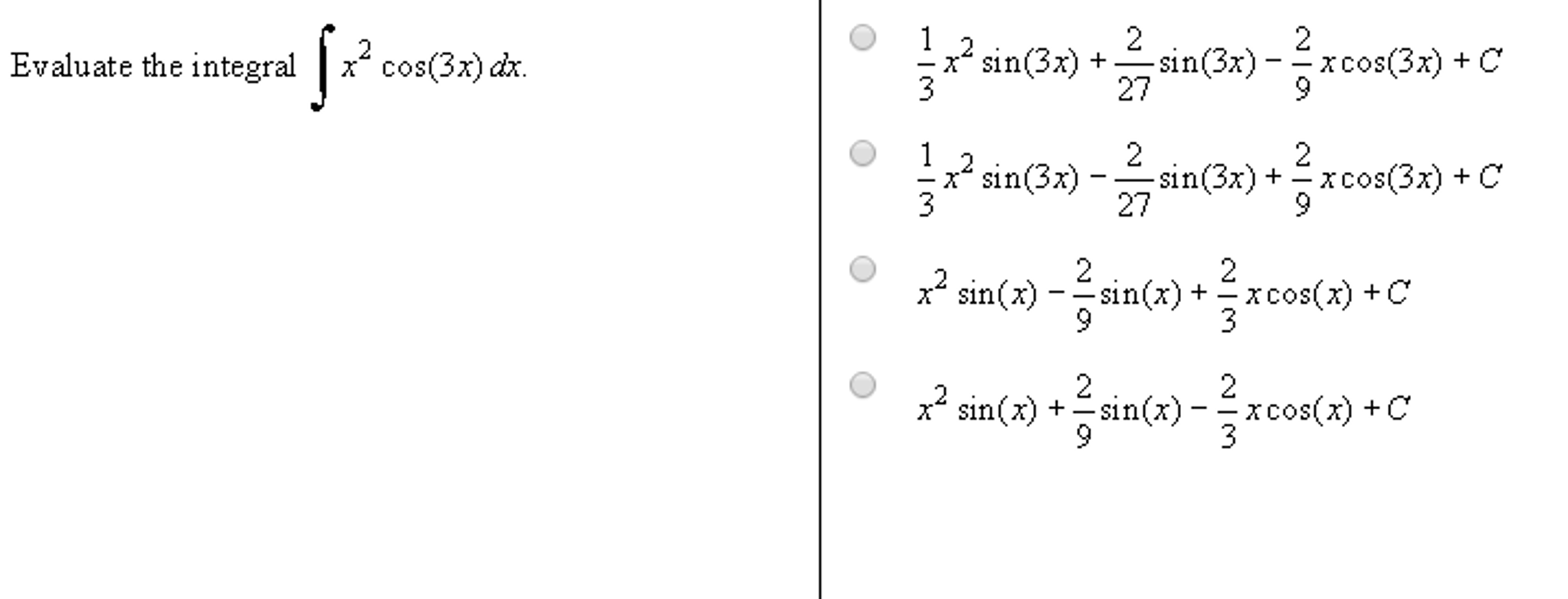 Solved Evaluate The Integral Integral X2 Cos3x Dx 13