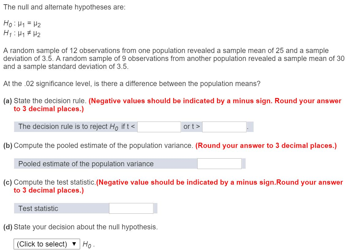 Solved The Null And Alternate Hypotheses Are H0 1