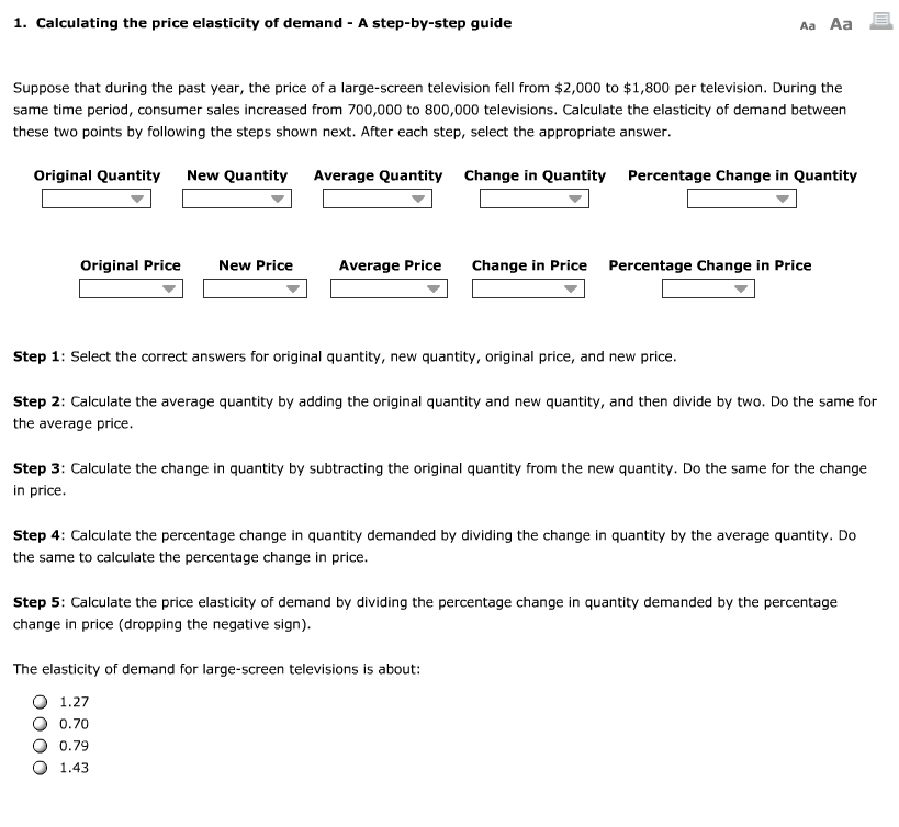 Solved 1 Calculating The Price Elasticity Of Demand A