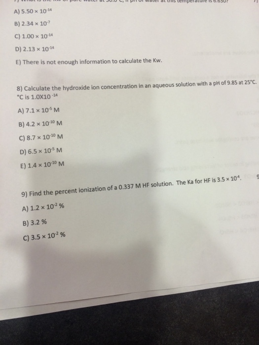 Solved Calculate The Hydroxide Ion Concentration In An