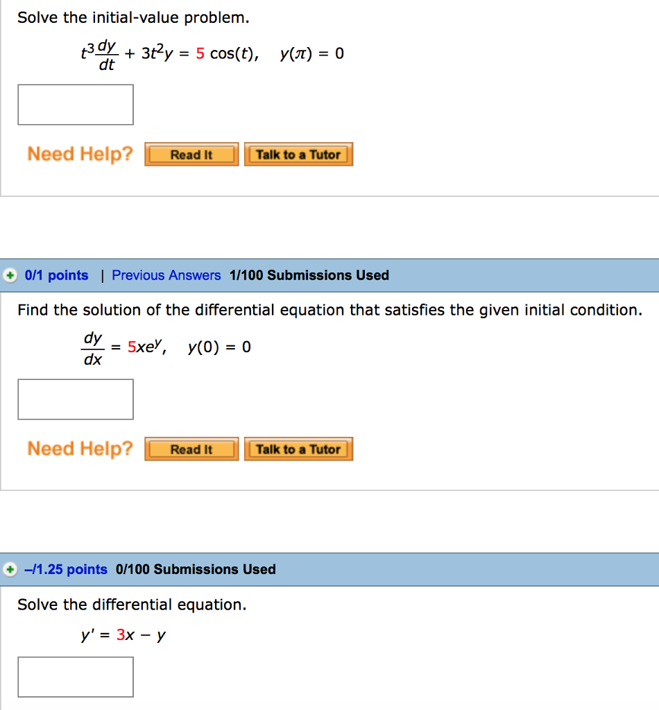 Solved Solve The Initial Value Problem T3dydt 3t2y