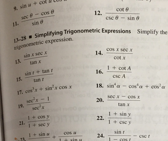 Simplify Trigonometric Expressions Worksheet