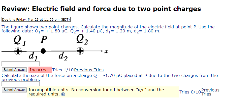 Solved Review Electric Field And Force Due To Two Point