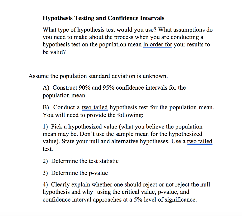 Solved Hypothesis Testing And Confidence Intervals What Type