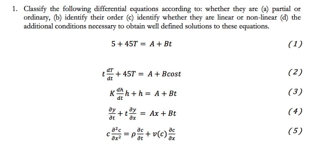 Solved Classify The Following Differential Equations