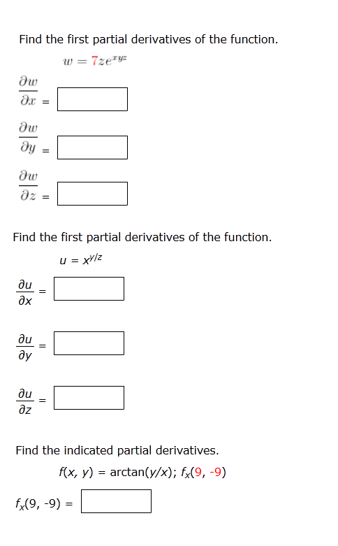 Solved Find The First Partial Derivatives Of The Function W