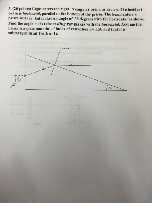 Solved Light Enters The Right Triangular Prism As Shown The