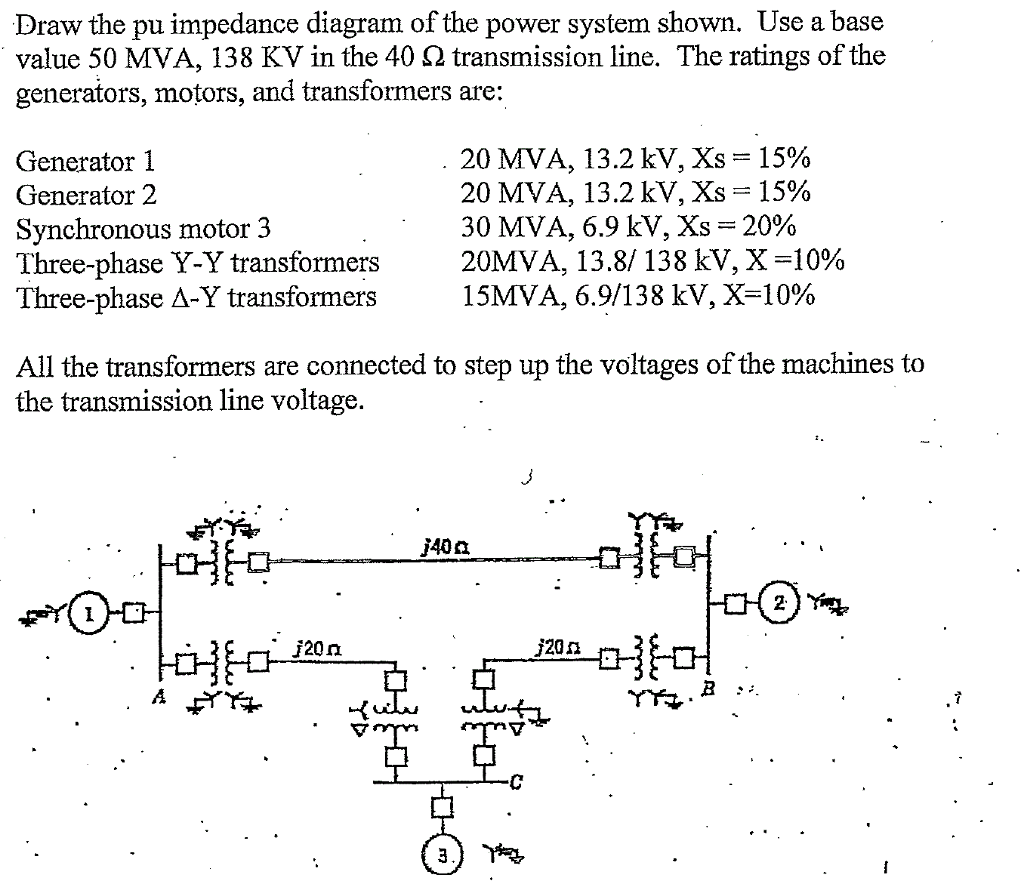 Solved Draw The Pu Impedance Diagram Of The Power System