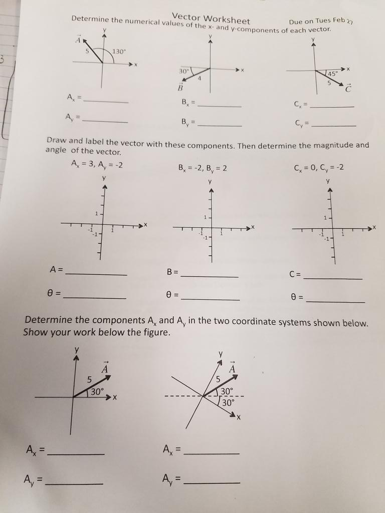 Solved Vector Worksheet Determine The Numerical Values Of